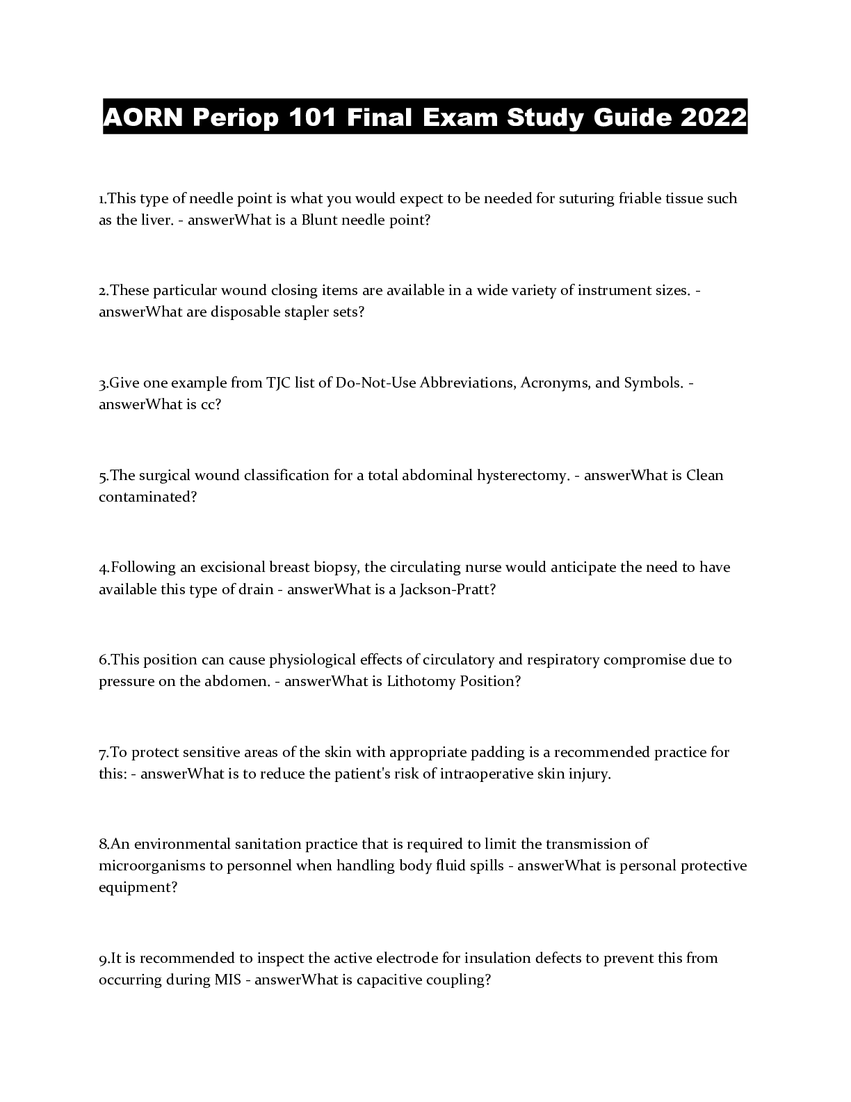 AORN Periop 101 Final Exam Study Guide 2022 - Scholarfriends